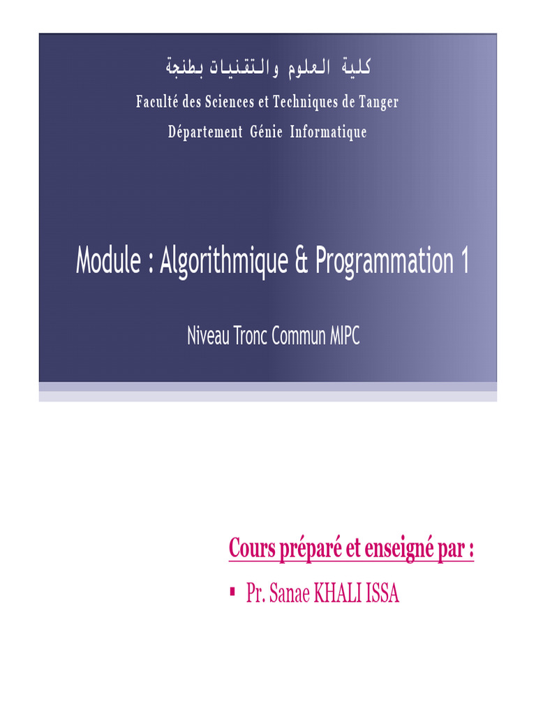 Module Algo Prog 1 Chap1 MIPC - PDF | PDF | Informatique | Informatique