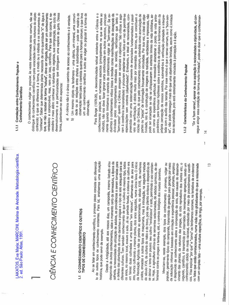 Ciência e Conhecimento Científico - LAKATOS - MARCONI - 1991 | PDF