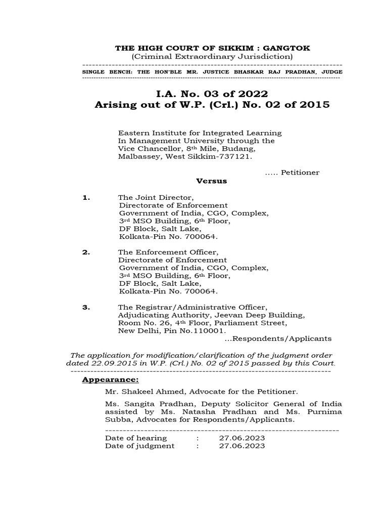 Sikkim High Court Order Dated 27052023 479042 Pdf Judgment Law