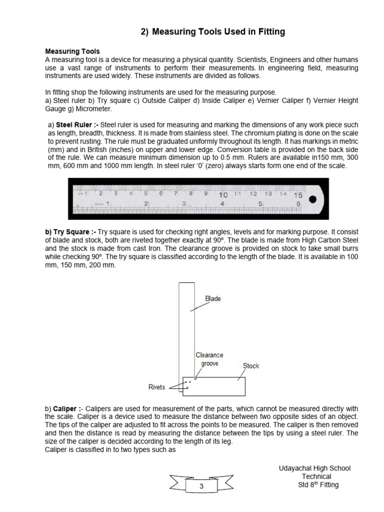 Measuring Tools in Fitting Workshop | PDF | Industrial Processes ...