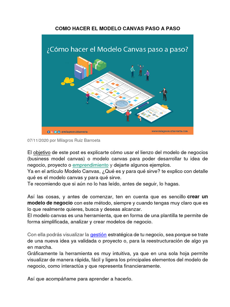 Como Hacer El Modelo Canvas Paso A Paso | PDF | Modelo de negocio ...