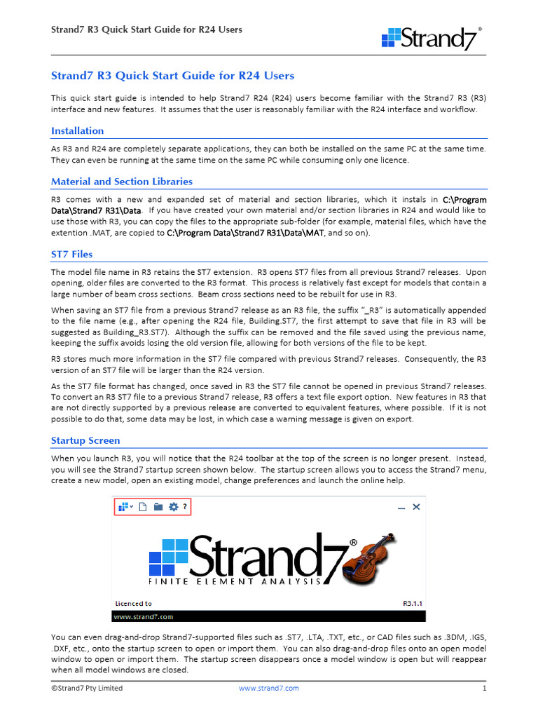 Strand7 R3 Quick Start Guide For R24 Users | PDF | Keyboard Shortcut | Window (Computing)