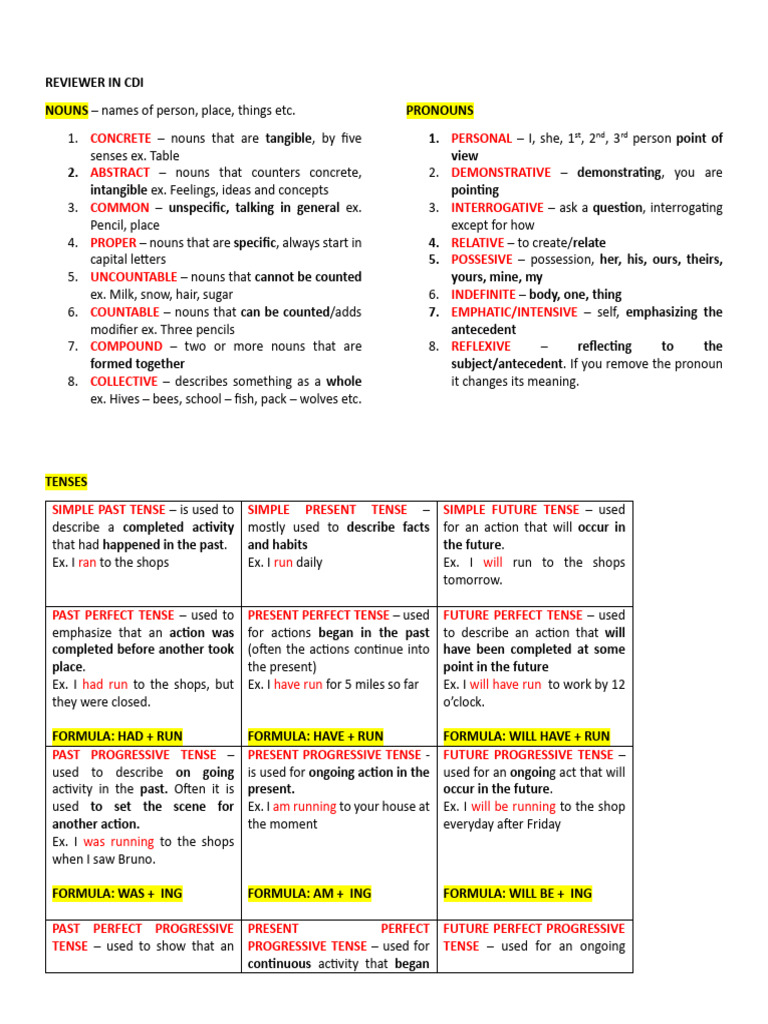 Reviewer in Cdi | PDF | Noun | Grammatical Number