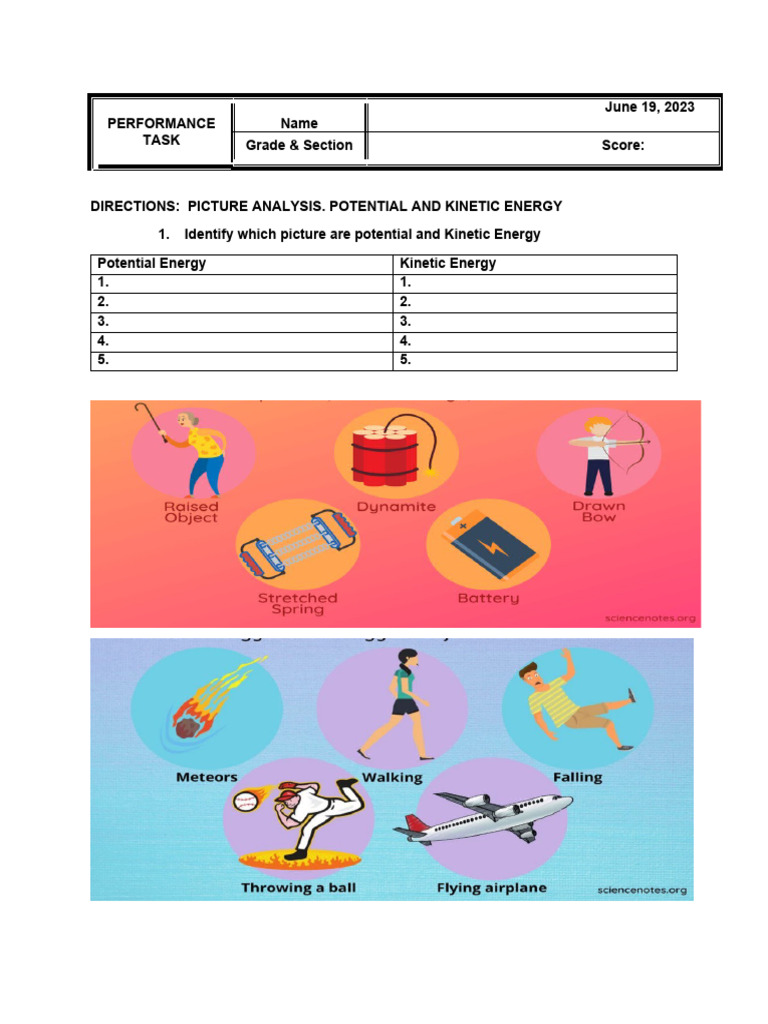Performance Task Potential and Kinetic Energy | PDF