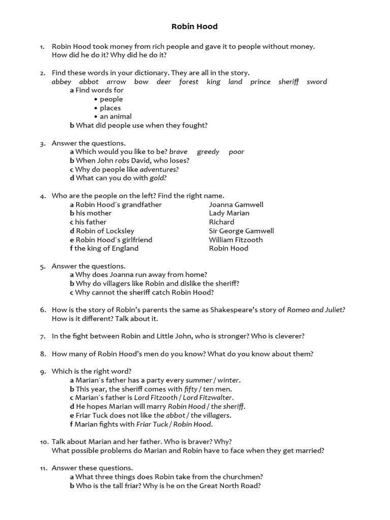 Robin Hood: A Kid's Adventure Quiz | PDF | History | Religion ...