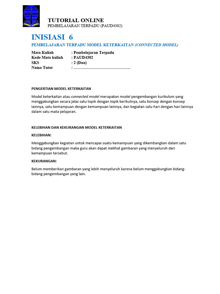 INISIASI 6 - Pembelajaran Terpadu Model Connected | PDF | Karier & Perkembangan