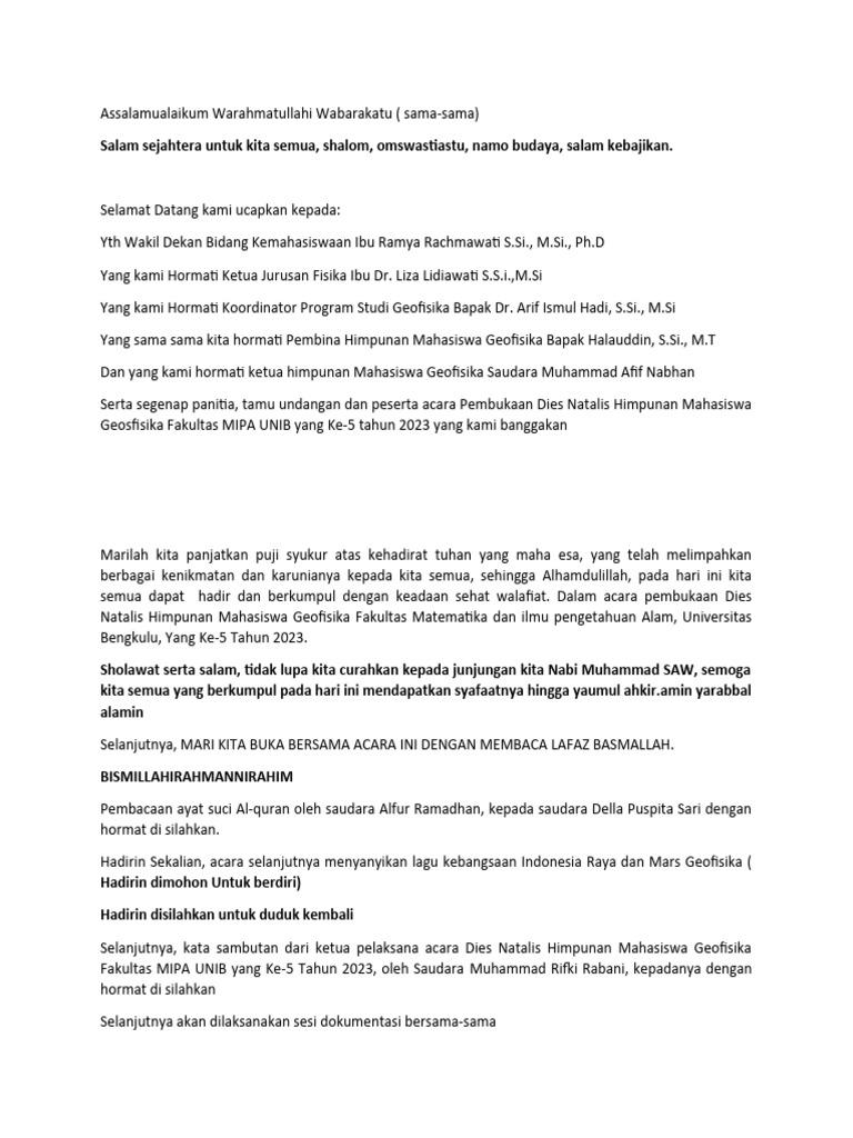 Susunan Acara Dies Natalis | PDF