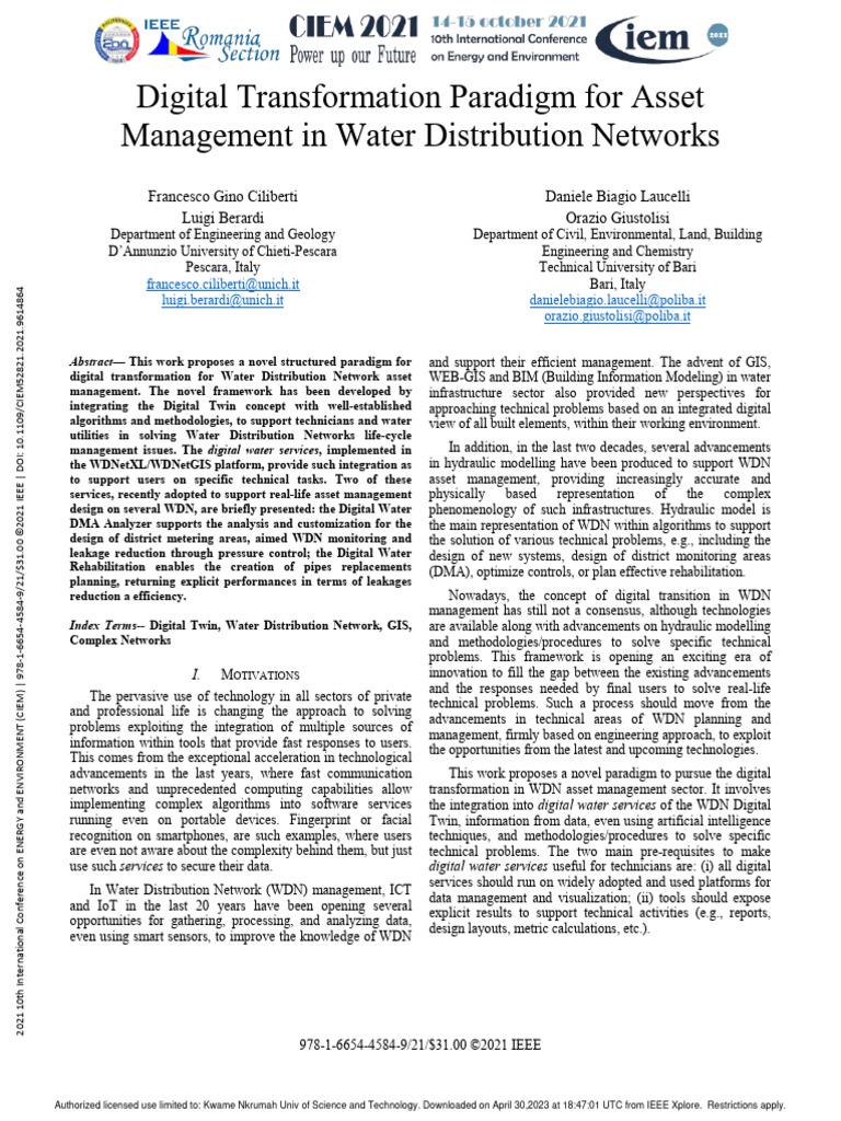 Digital Transformation Paradigm For Asset Management in Water ...