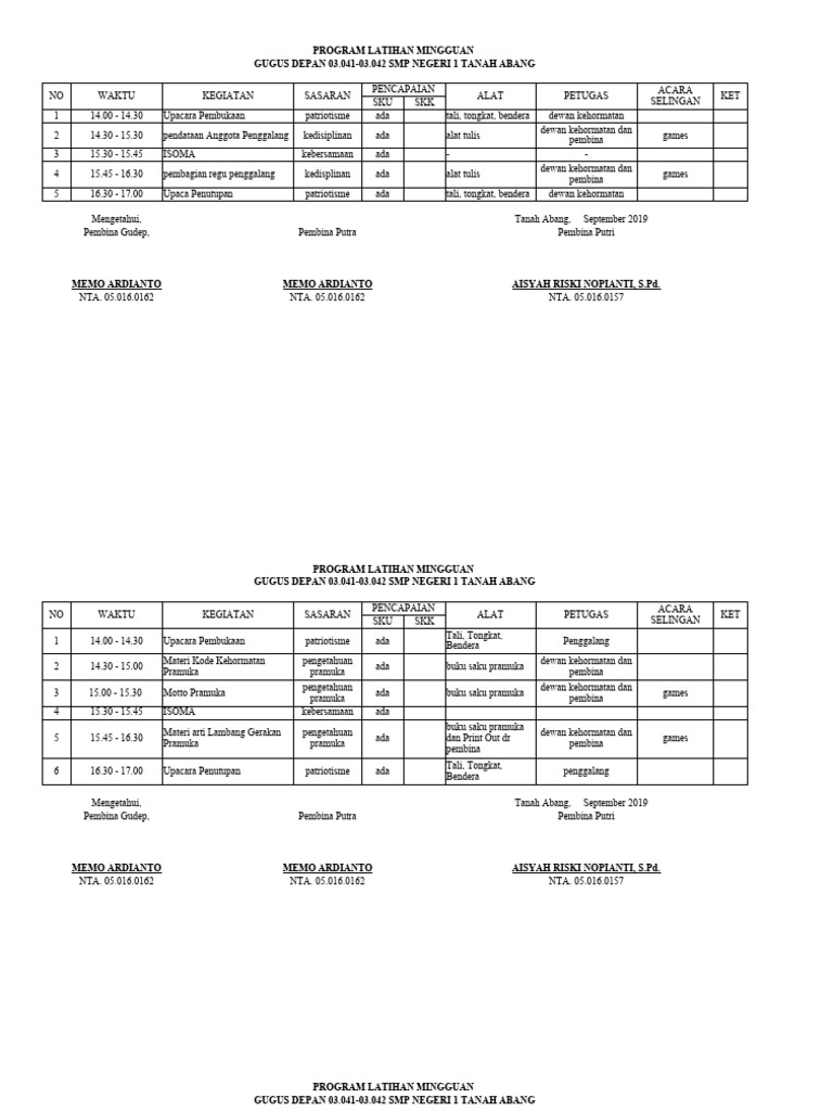 Program Latihan Mingguan Pramuka Pdf