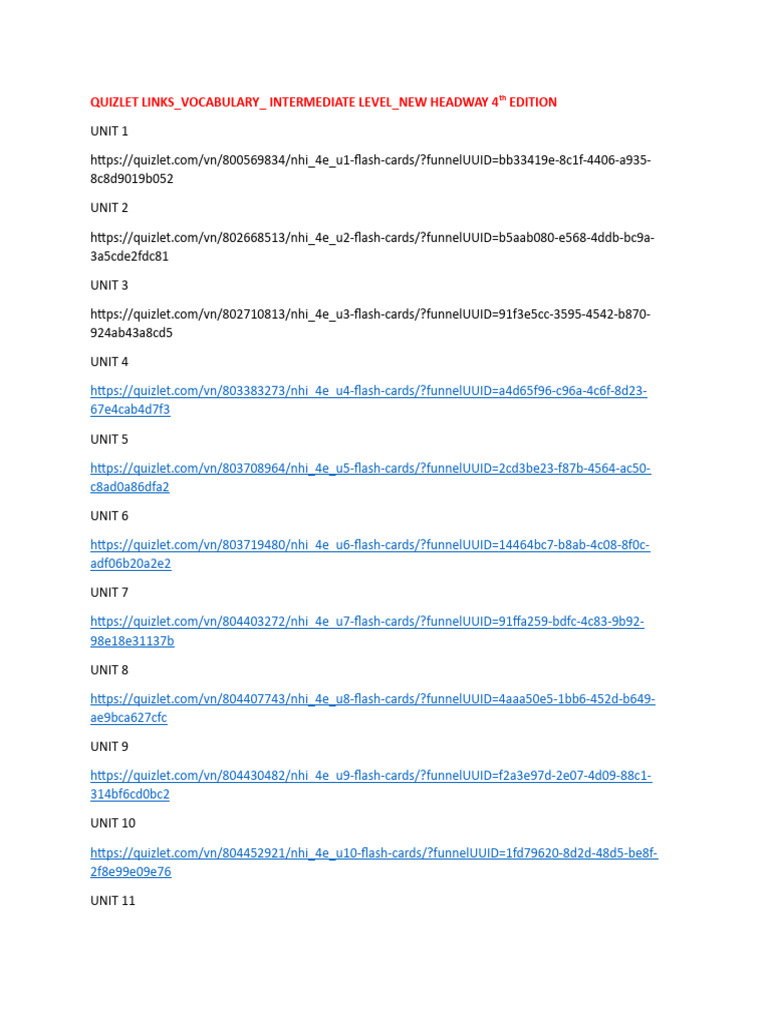 Quizlet Links Intermediate | PDF