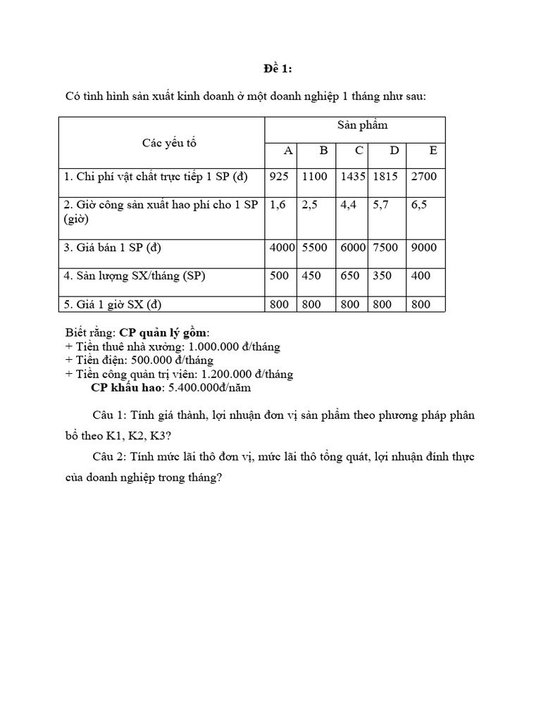 Đề KTTC QTDN đề 1 | PDF