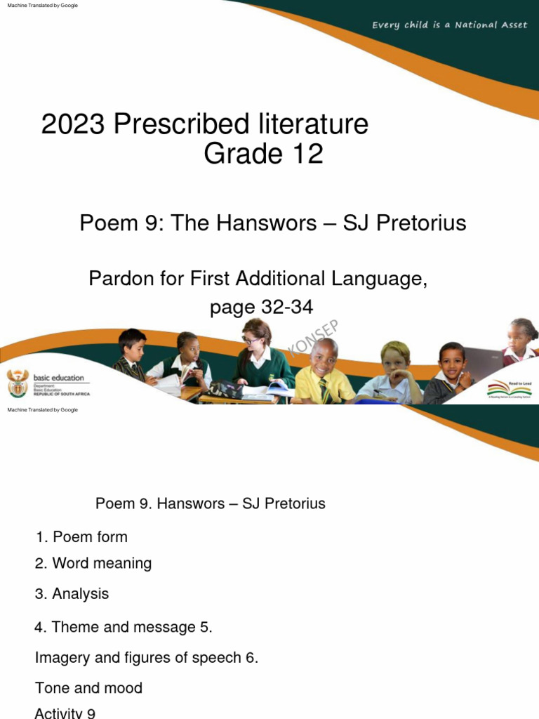Gedig 9 Hanswors - AEAT - GR 12 - 2023 - Konsep - Aanbieding | PDF