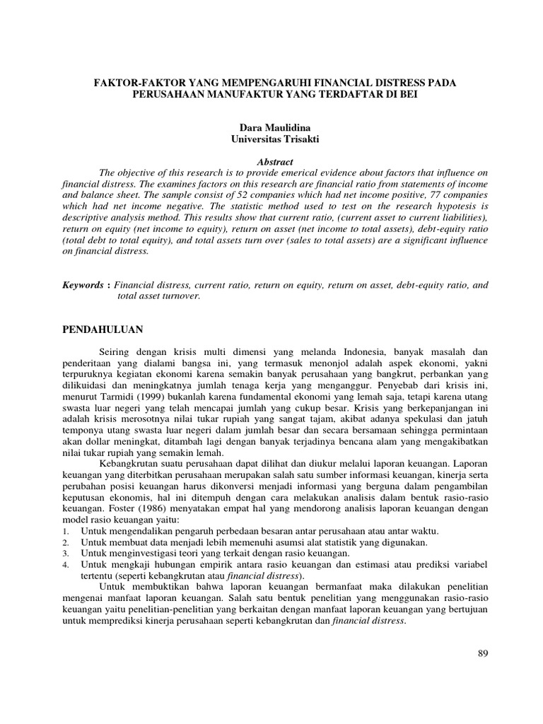 Dara Maulidina - Faktor-Faktor Yang Mempengaruhi Financial Distress Padaperusahaan Manufaktur ...