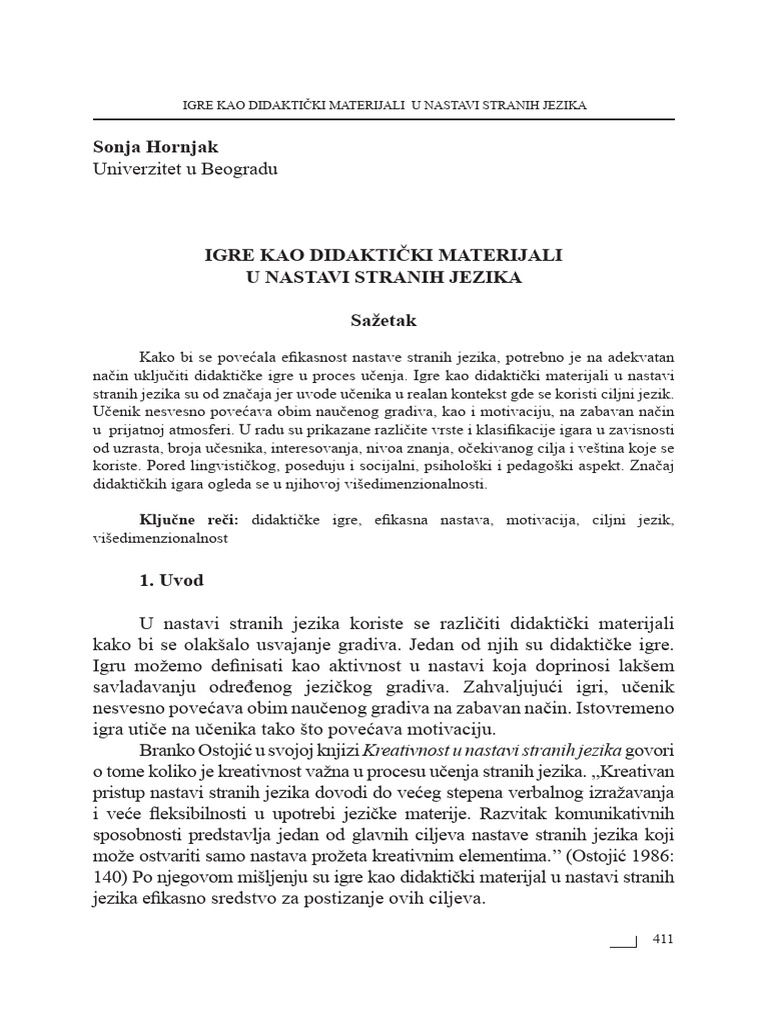 Igre Kao Didakticki Materijali U Nastavi | PDF