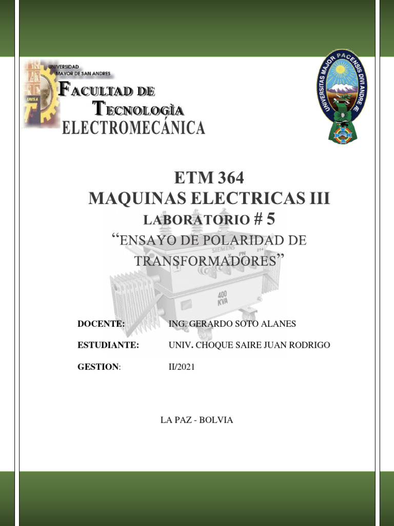 Laboratorio Maquinas Electricas 5 | PDF | Transformador | Corriente eléctrica