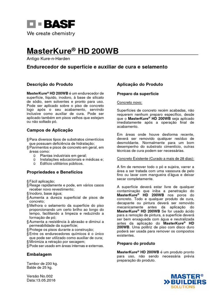 Ficha Tecnica Masterkure-Hd 200wb | PDF | Concreto | Umidade