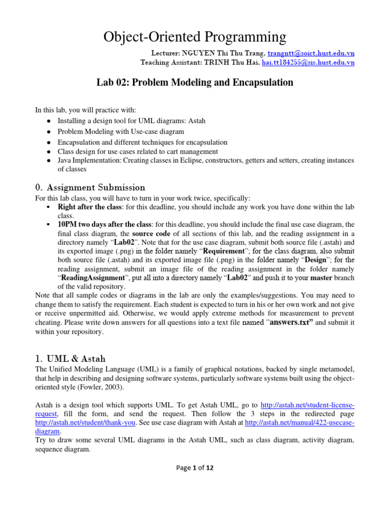 Oop Lab02 Problemmodelingencapsulation Pdf Use Case Method Computer Programming 0809
