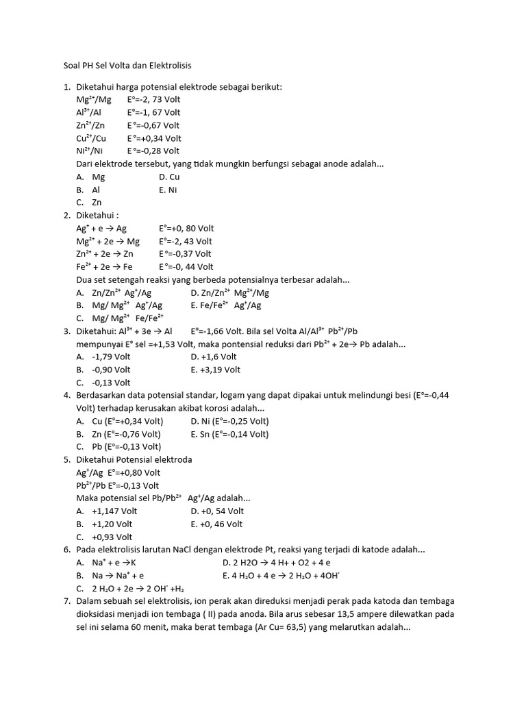 Soal PH Sel Volta Dan Elektrolisis | PDF