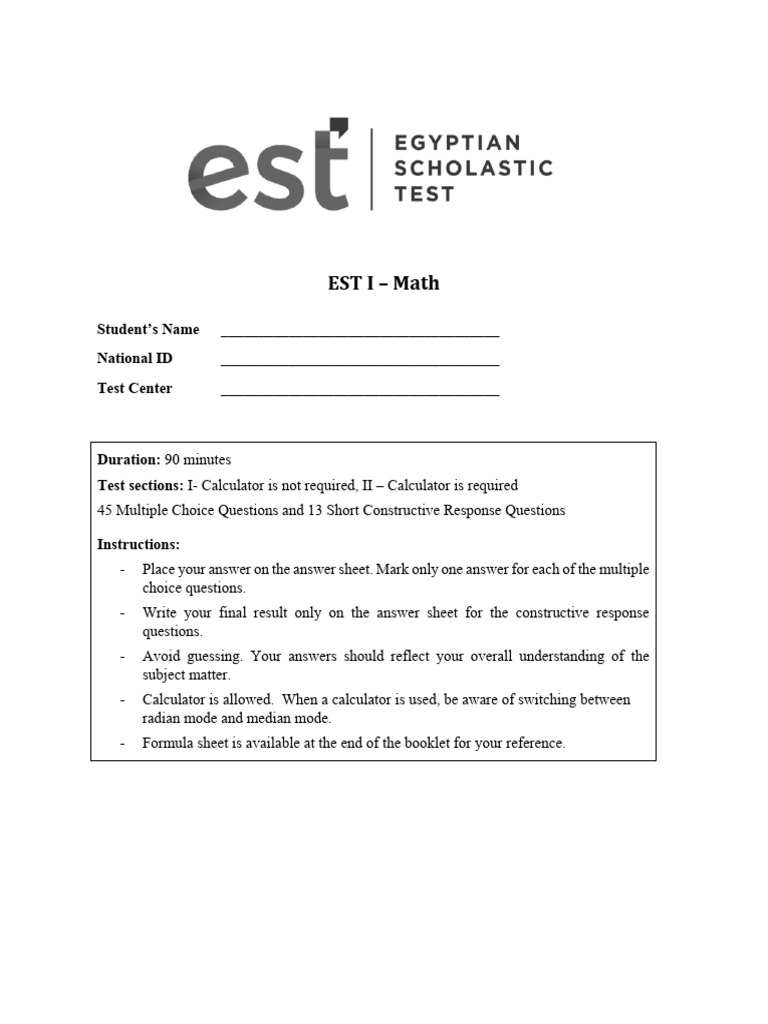 EST I - Math | PDF | Mathematical Objects | Elementary Mathematics