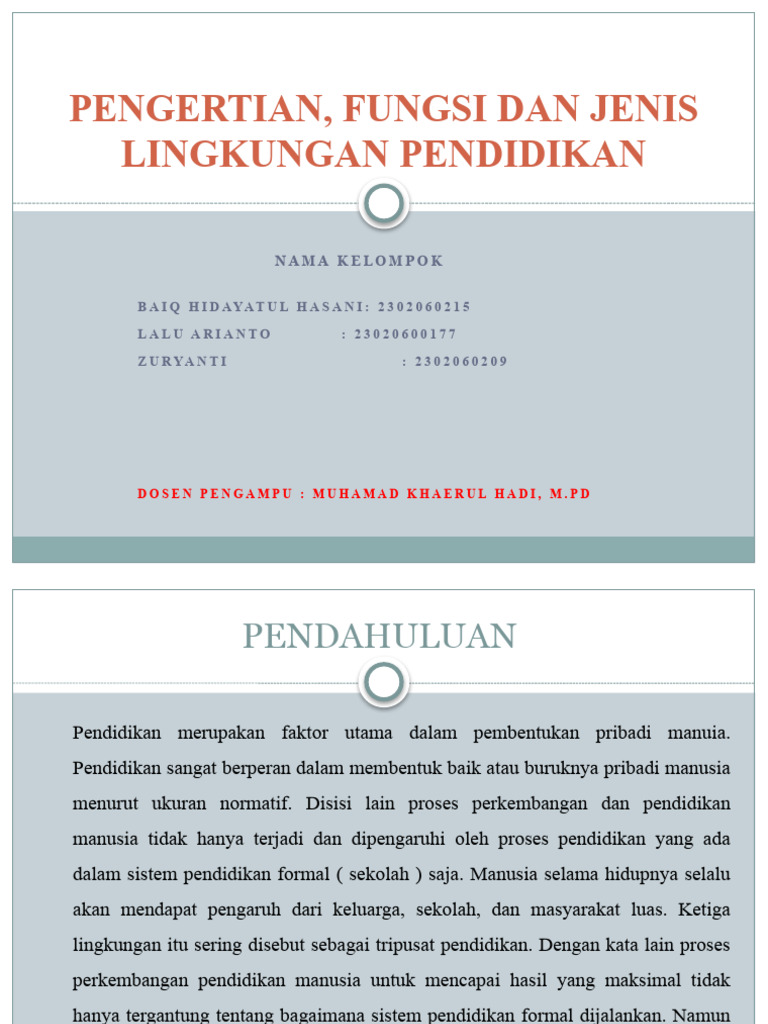 Pengertian, Fungsi Dan Jenis Lingkungan Pendidikan | PDF