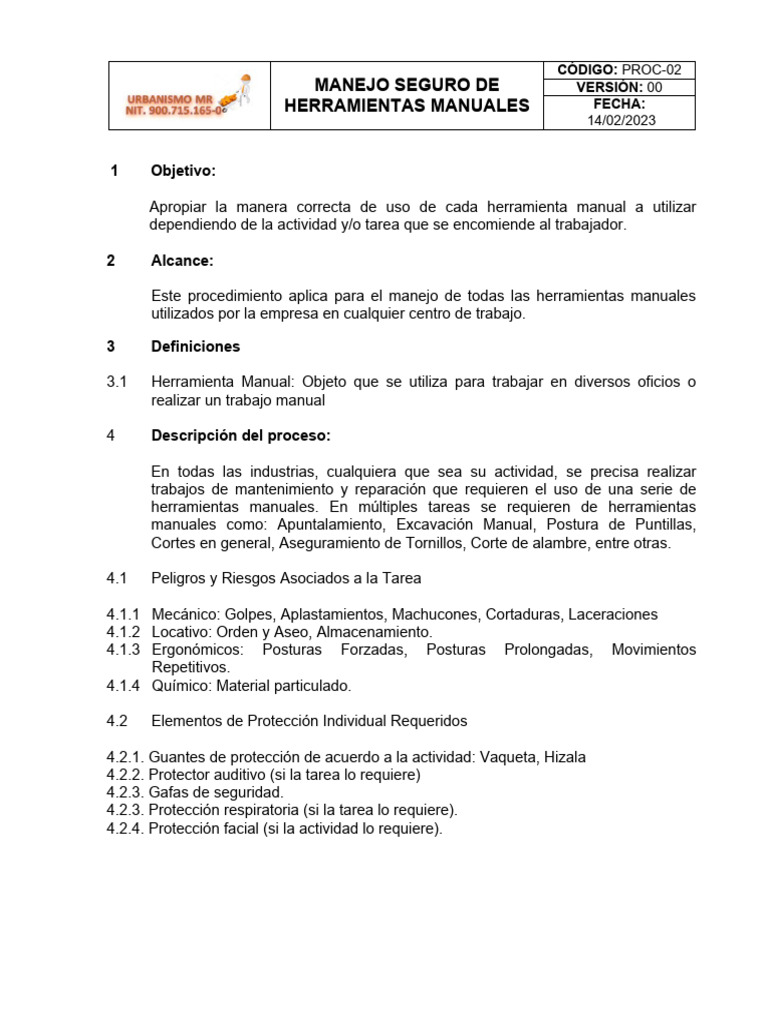 Proc-02 - Manejo Seguro de Herramientas Manuales | PDF | Martillo ... Proc-02 - Manejo Seguro de Herramientas Manuales | PDF | Martillo ...