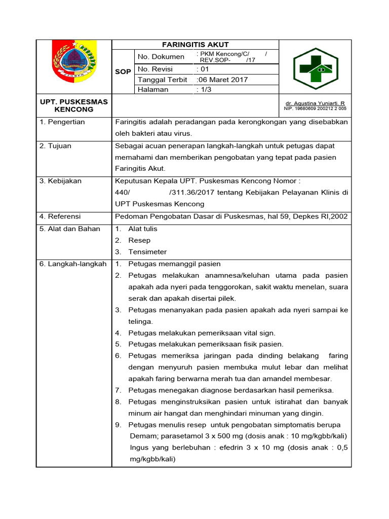 Sop Faringitis Akut | PDF