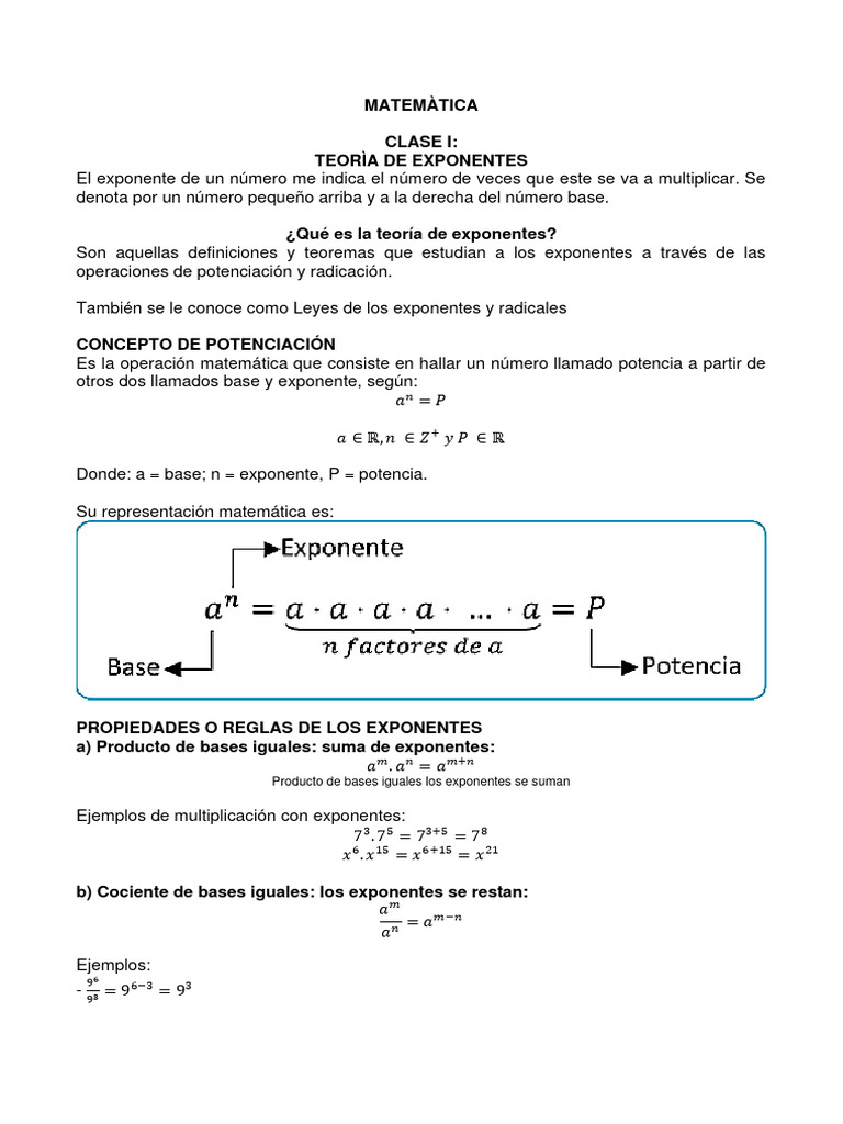 MATEMÀTICA | PDF | Exponenciación | Multiplicación