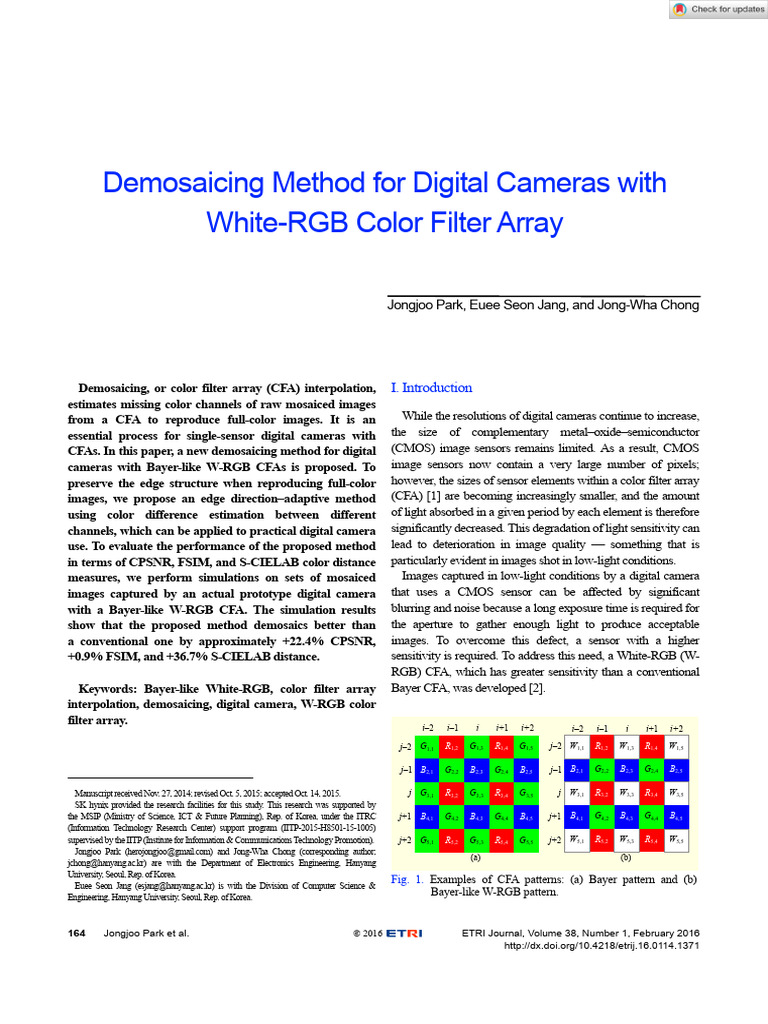New Demosaicing Method for W-RGB CFA | PDF | Digital Camera | Camera