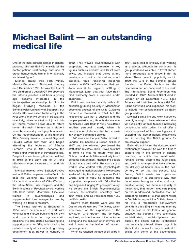 Michael Balint's Impact on GP Practice | PDF | Health Care | Medicine