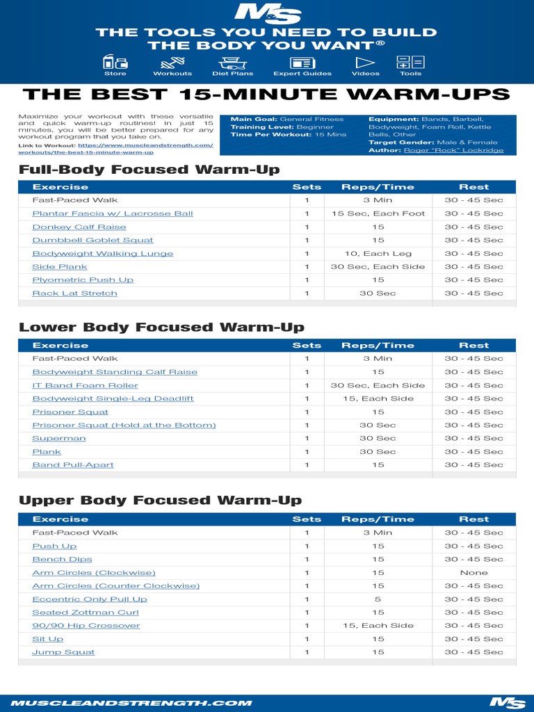 The Best 15 Minute Warm Ups | Download Free PDF | Physical Exercise ...