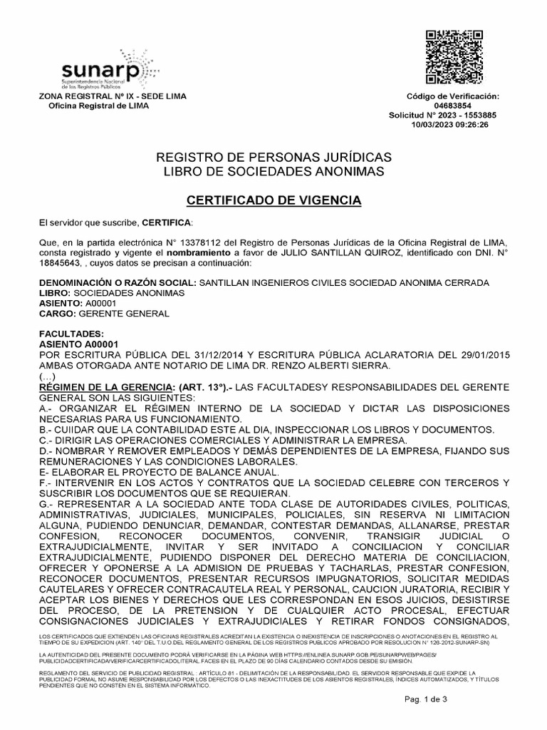 Vigencia de Poder Actualizada | PDF