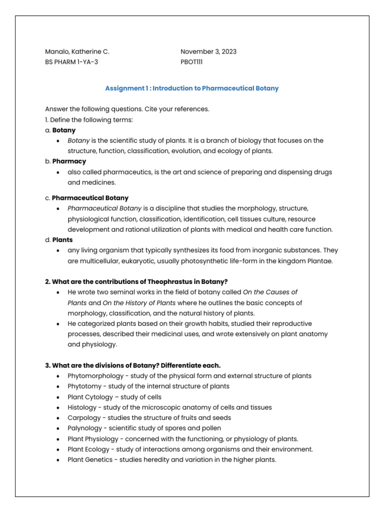 Assignment 1 | PDF | Botany | Plants