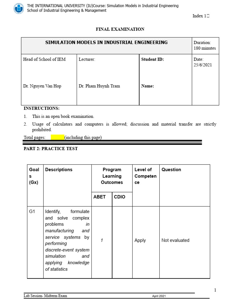 SimulationLab Final 2021-Rubric | PDF | Simulation | Industrial Engineering
