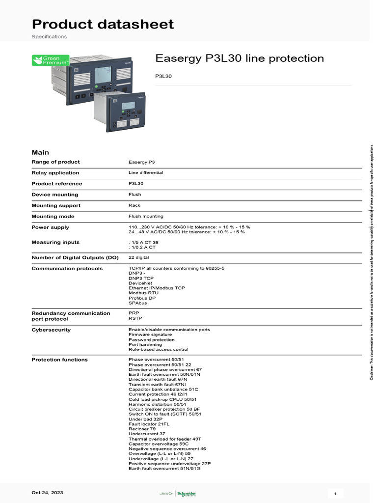 Easergy P3 Protection Relays - P3L30 | PDF | Power Supply | Computer Science