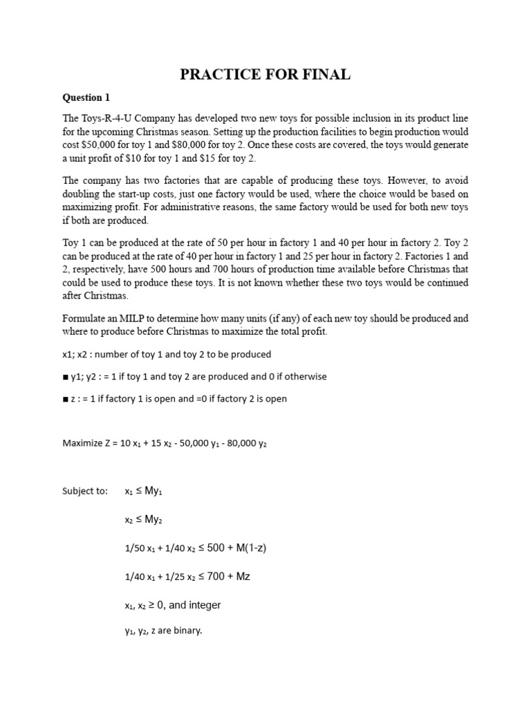 OR1 - PRACTICE FOR FINAL - Solution | PDF | Cable Television | Algorithms And Data Structures