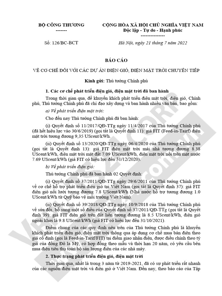 126 BC BCT 2022 VV Co Che Doi Voi Cac Du An Dien Gio Dien Mat Troi Chuyen Tiep | PDF