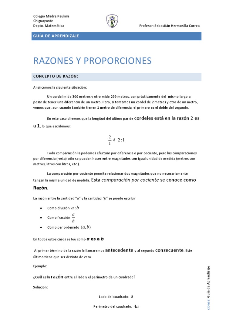Guía de Razones y Proporciones | PDF | Proporción | Enseñanza de matemática