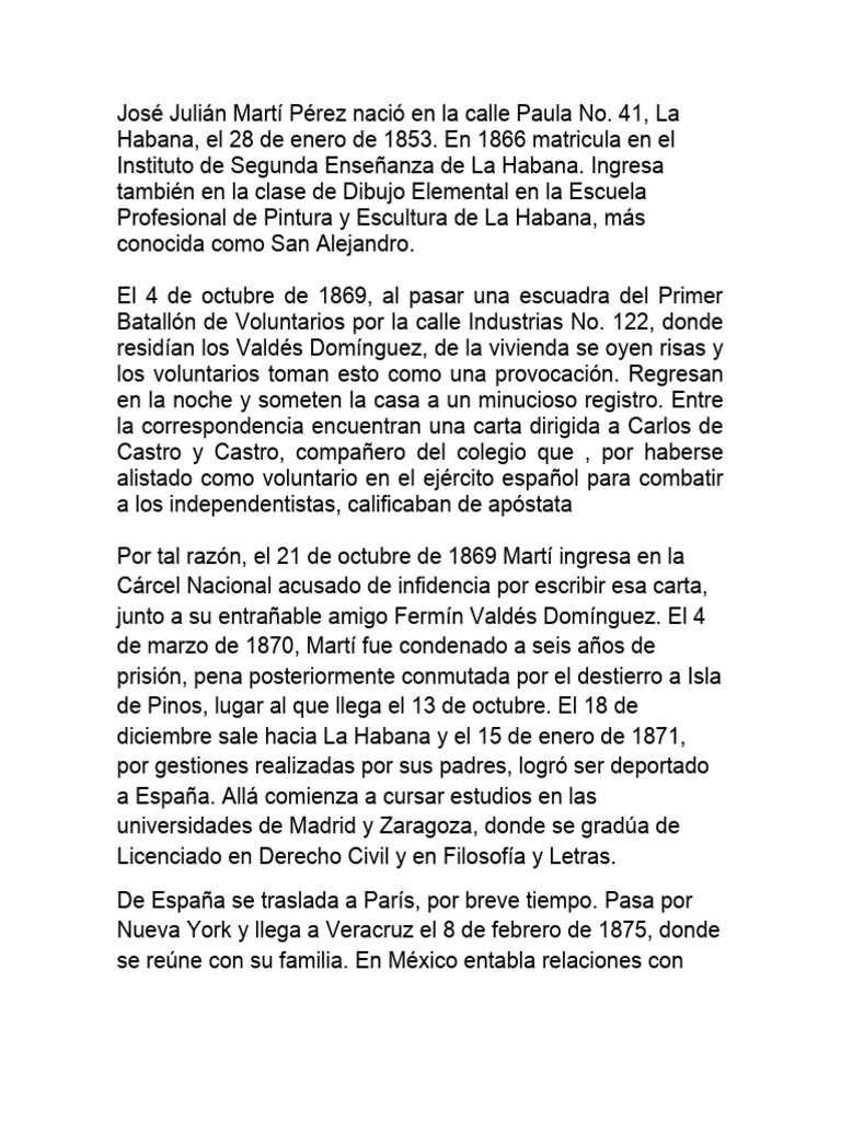Biografia Jose Marti | PDF