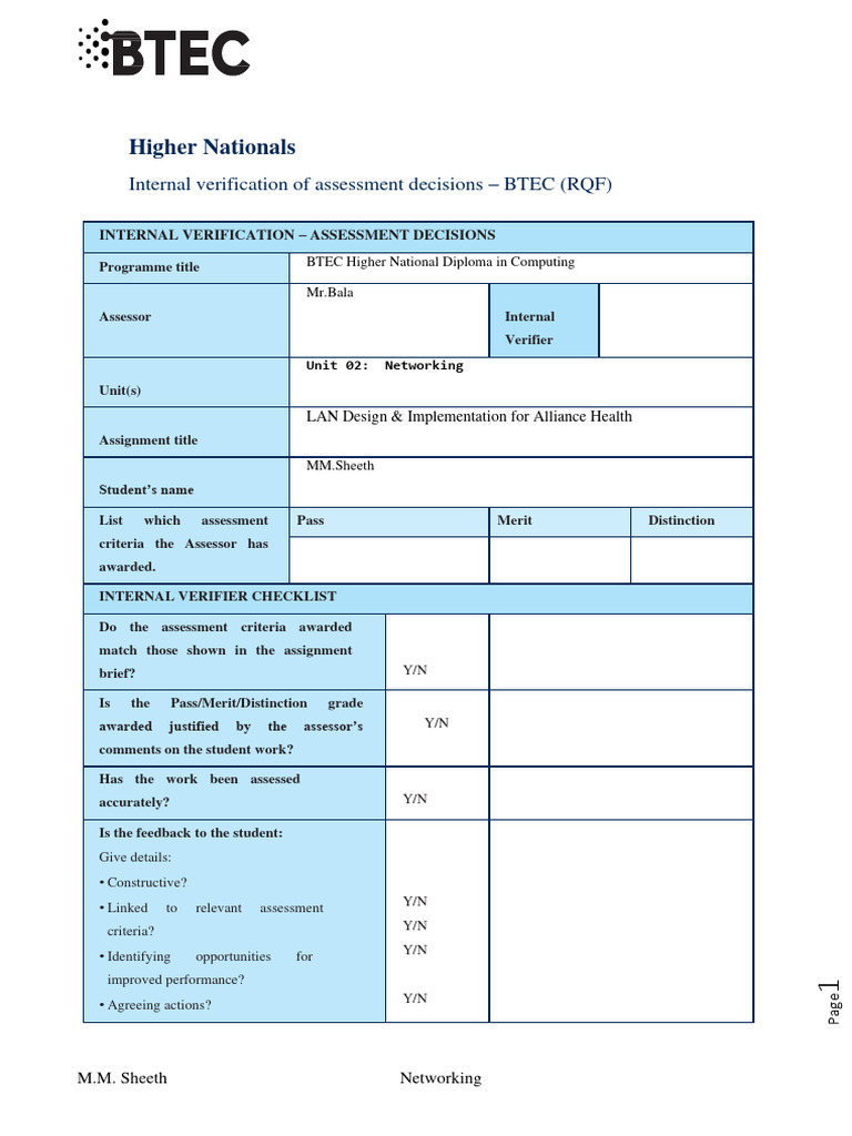 Unit 02 Network LAN Design&Imlementation For Alliance Health | PDF ...