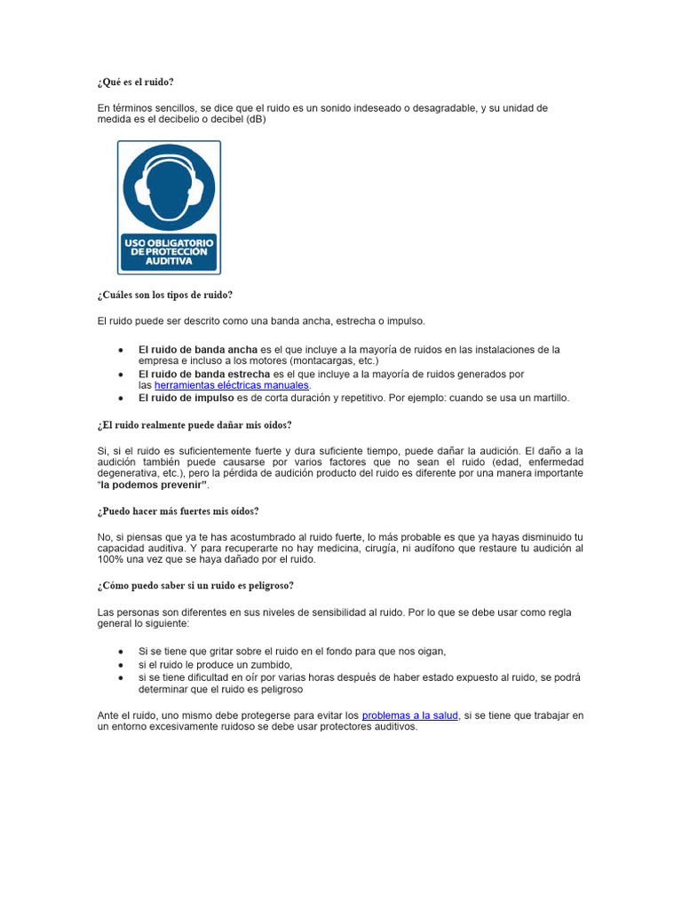 Tipos de ruido y su impacto auditivo | PDF | Salud y bienestar ...