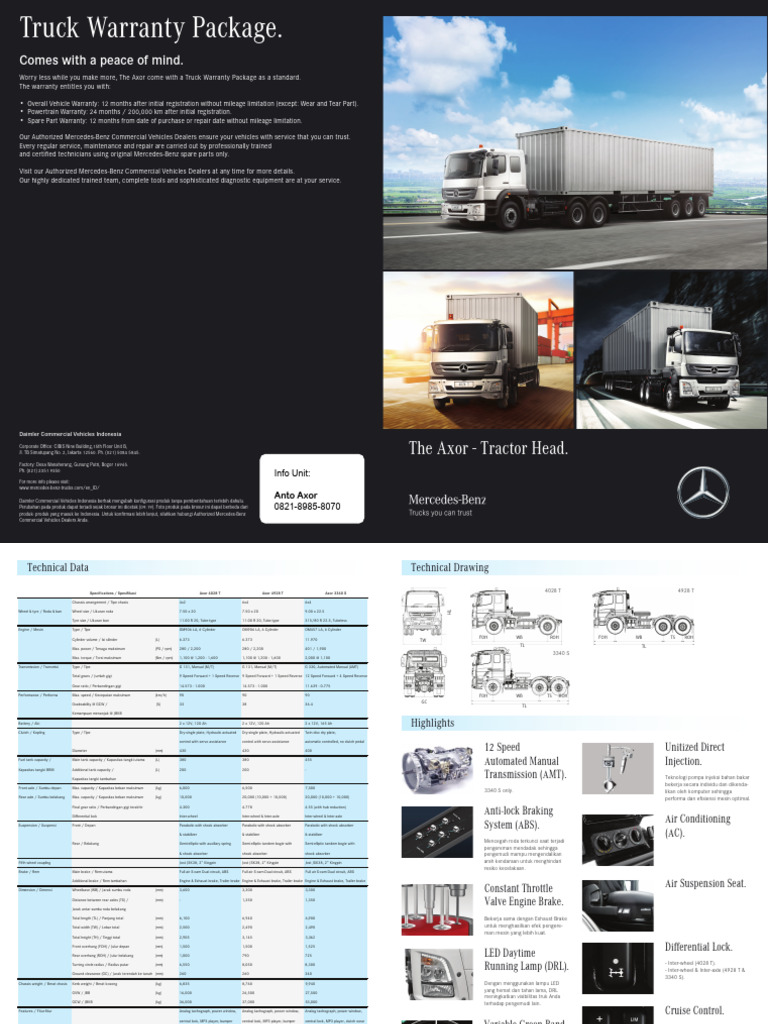FA - MB Truck Axor - Tractor Head - Brochure 297x420 MM | PDF | Manual ...