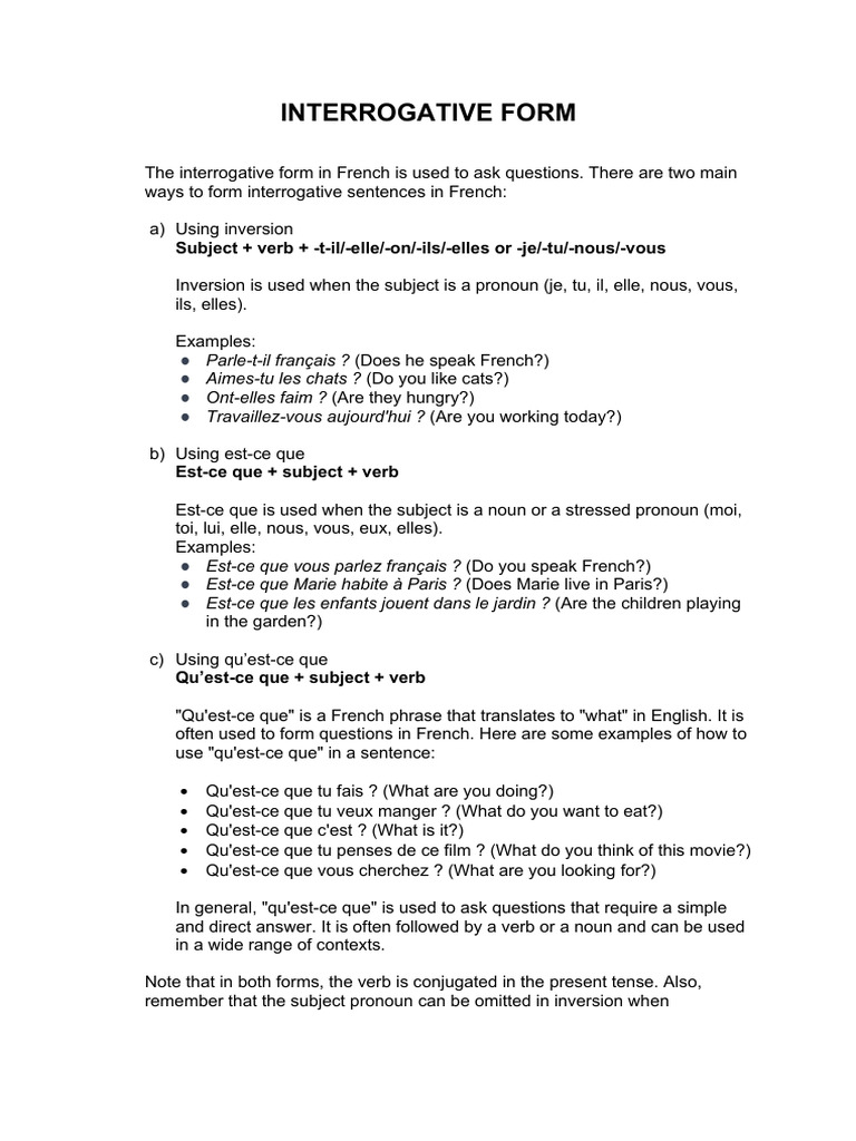 Interrogative Form | PDF | Verb | French Language