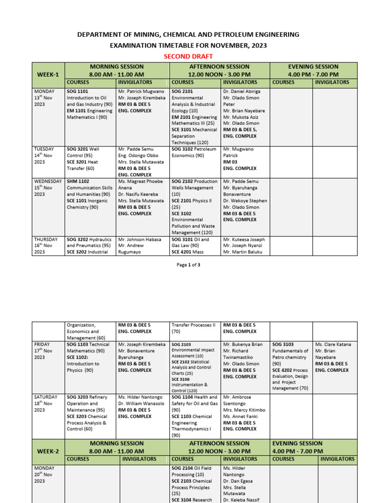 EXAM TIMETABLE, NOV-2023, Draft-2 | PDF | Physical Sciences | Chemistry