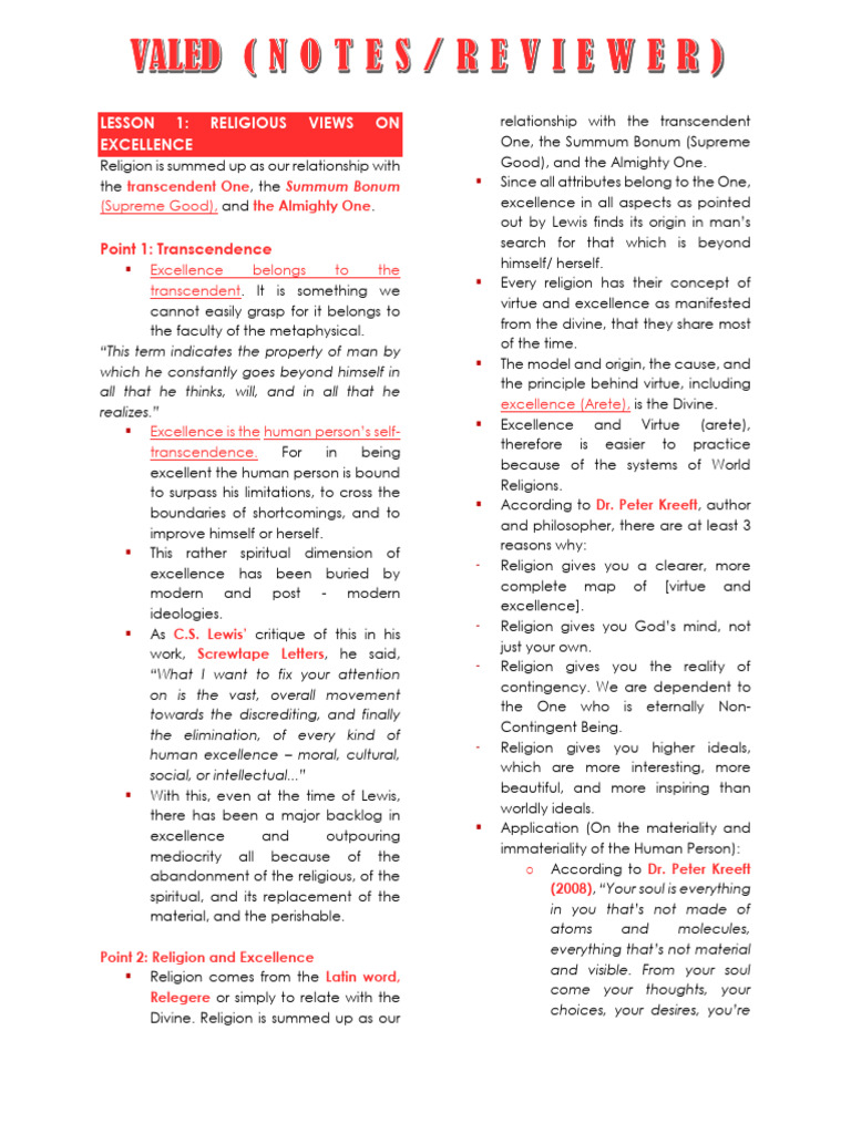 ValEd (Note - Reviewer) | PDF | Transcendence (Philosophy) | God