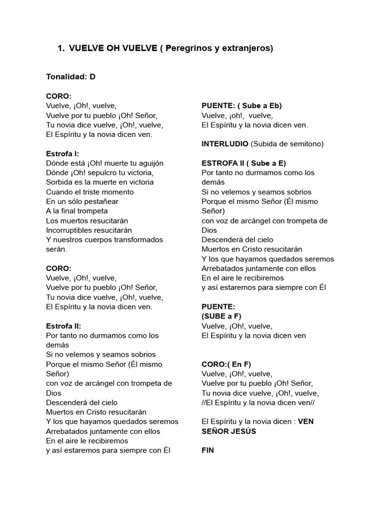 Letra Vuelve Oh Vuelve | PDF