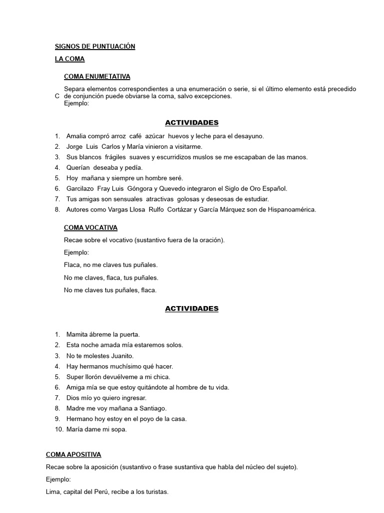 Uso y tipos de la coma en oraciones | PDF | Gramática | Sintaxis