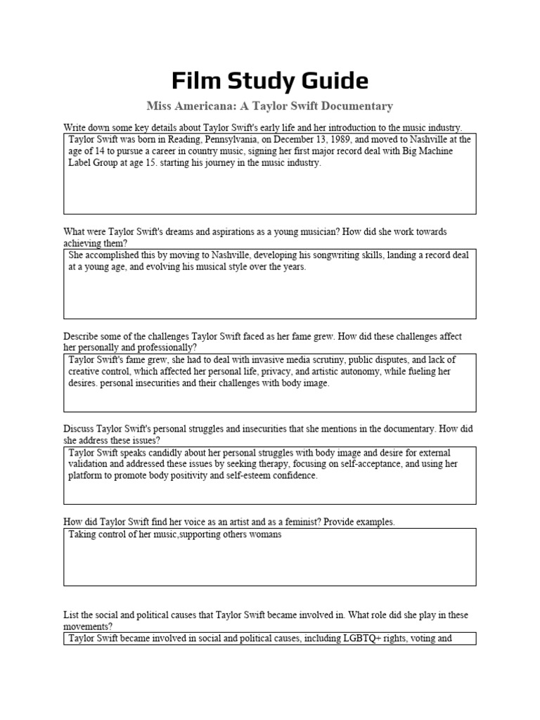 Film Study Guide | PDF | Taylor Swift | Feminism