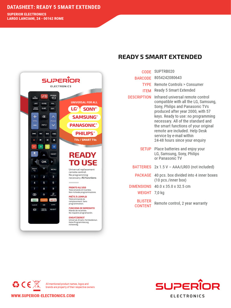 Ready5 Smart Extended EN | PDF | Remote Control | Consumer Goods