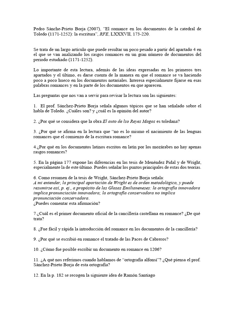 Lecturas HLE - Preguntas lectura Pedro Sánchez | PDF | Ortografía | Idiomas
