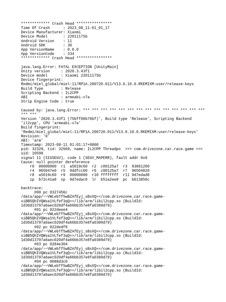 DriveZone Game Crash Report | PDF | Software | Embedded Linux Distributions